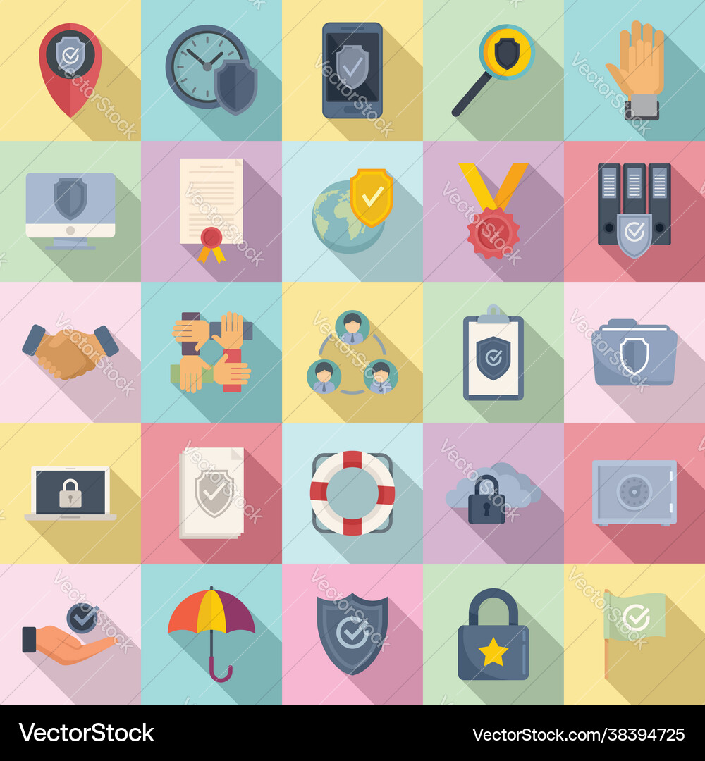 Reliability icons set flat customer Royalty Free Vector