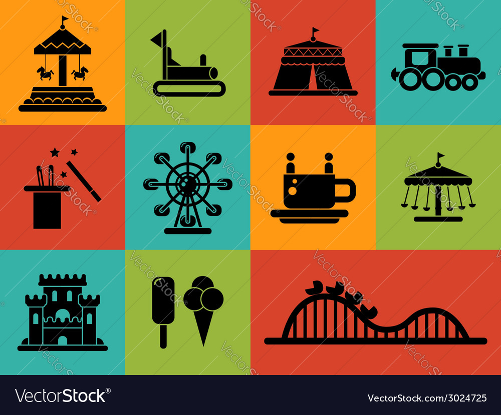 Set flat design amusement park icons Royalty Free Vector Set flat design amusement park icons Royalty Free Vector