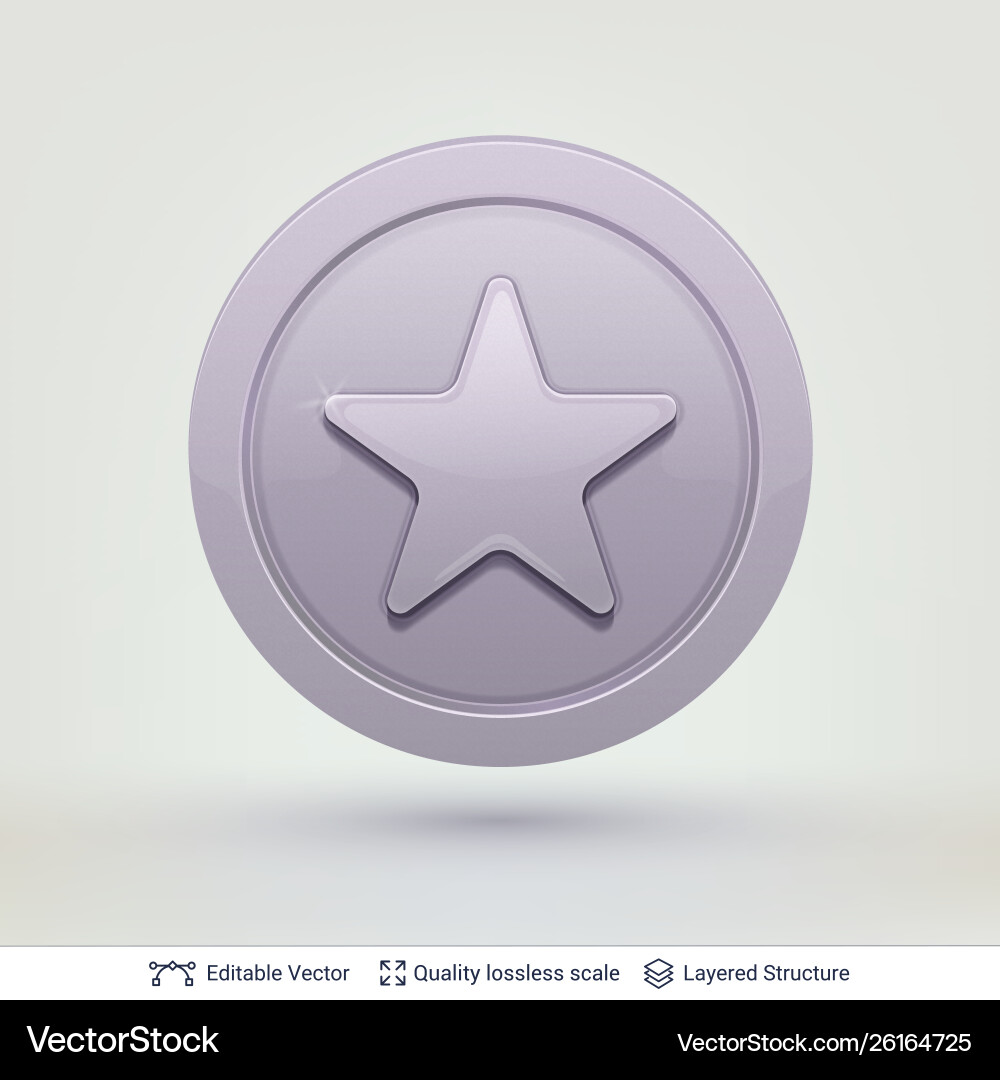 Silver coin with star isolated on gray background Vector Image