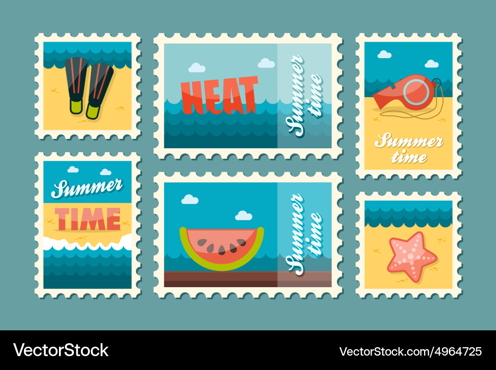 Summertime stamp set flat Royalty Free Vector Image