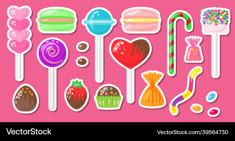 Candy macaroon sweets sticker bonbon colorful set Vector Image