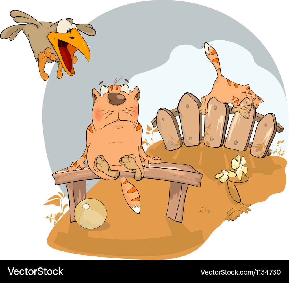 Cat and a raven cartoon Royalty Free Vector Image