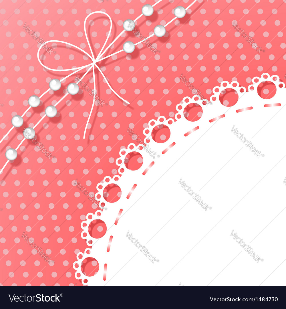 Frame with bow and beads on polka dots background Vector Image
