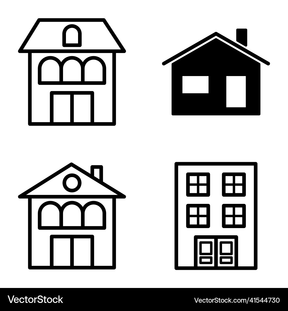 Houses flat icon set isolated on white background Vector Image