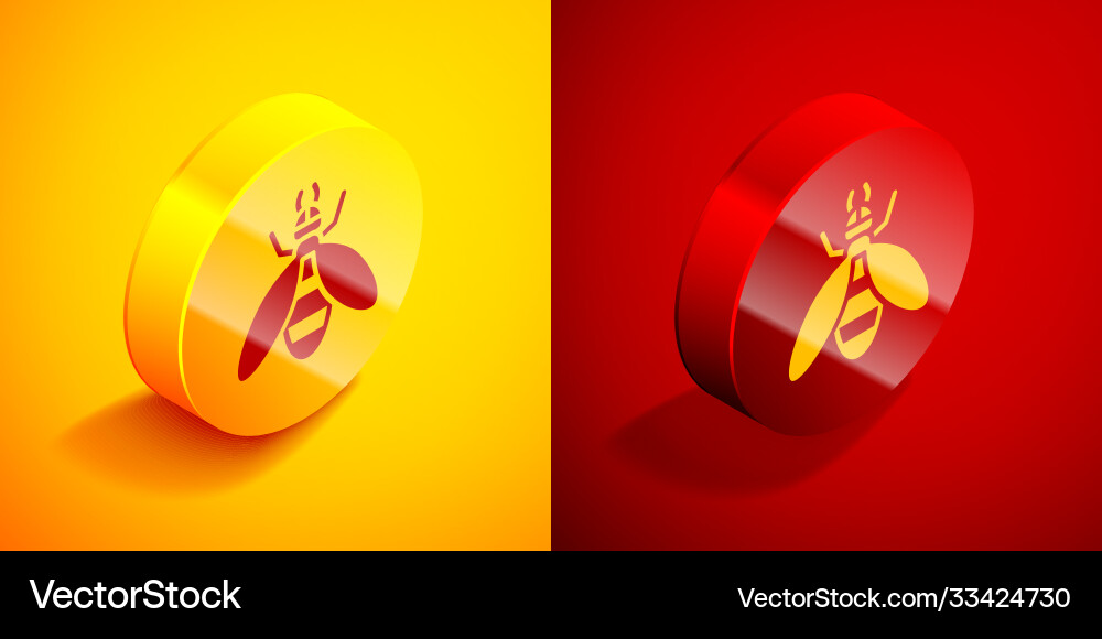 Isometric bee icon isolated on orange and red Vector Image