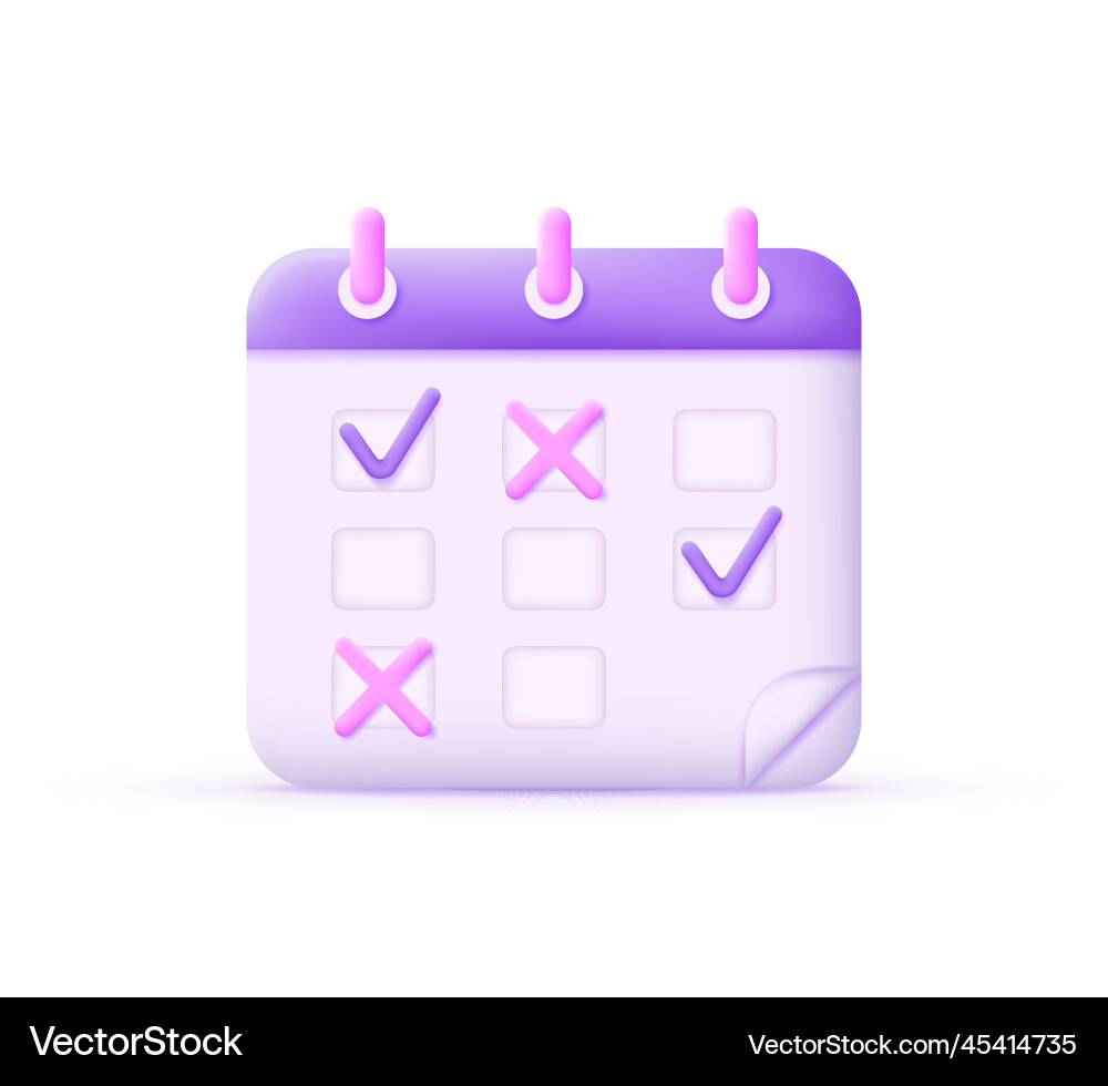 3d calendar and check marks cross sign Royalty Free Vector
