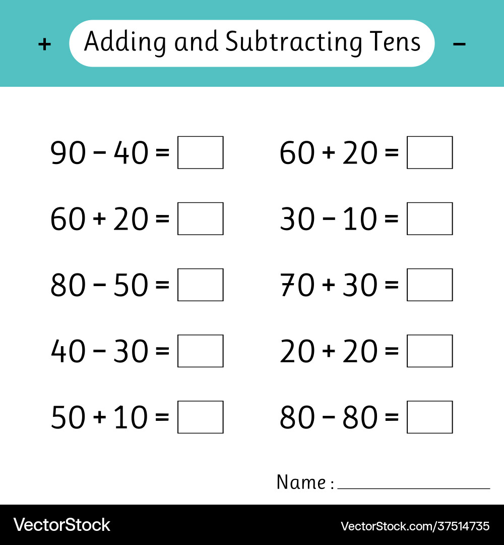 Adding and subtracting tens school education Vector Image