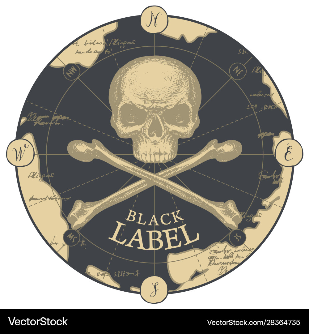Black label with human skull crossbones and old Vector Image