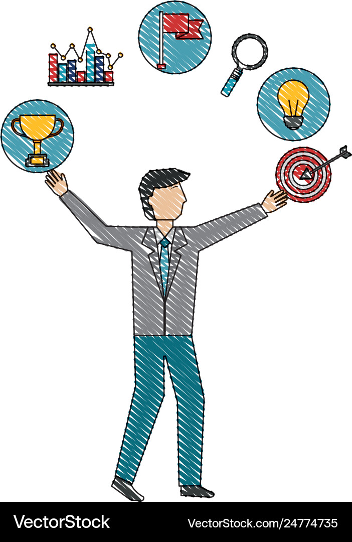 Businessman with target trophy bulb diagram Vector Image