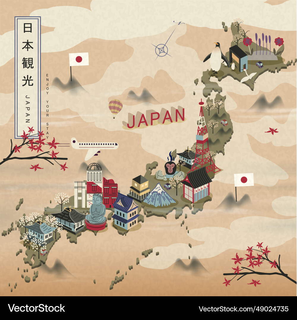 Elegant japan travel map Royalty Free Vector Image