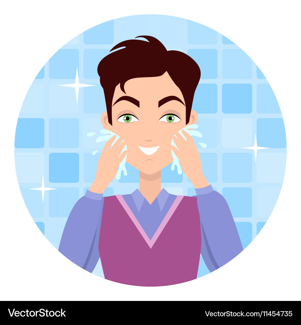 Man Face Wash Washing Shaving Moisturizing Vector Image