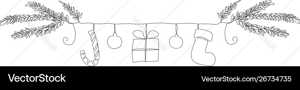 One line christmas symbols border Royalty Free Vector Image