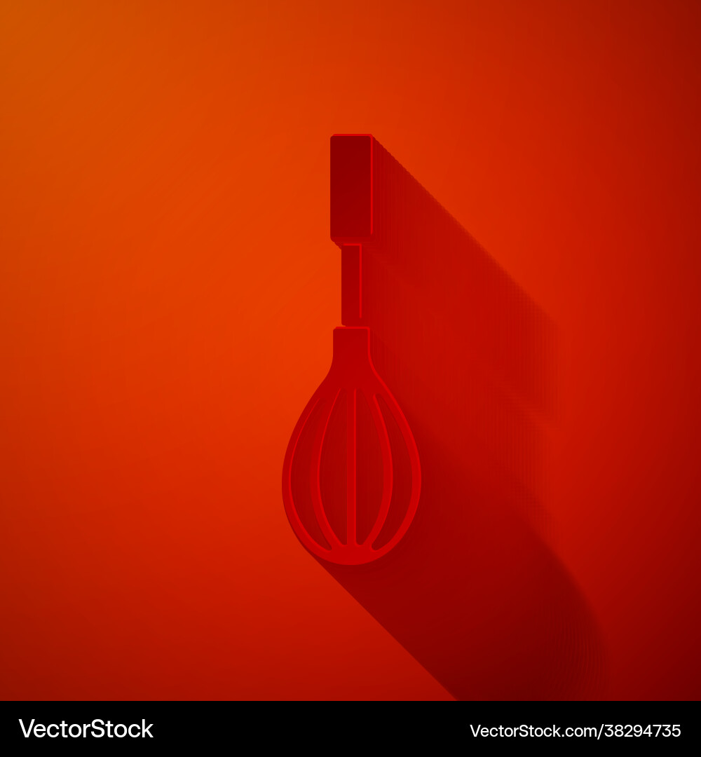 Paper cut kitchen whisk icon isolated on red Vector Image
