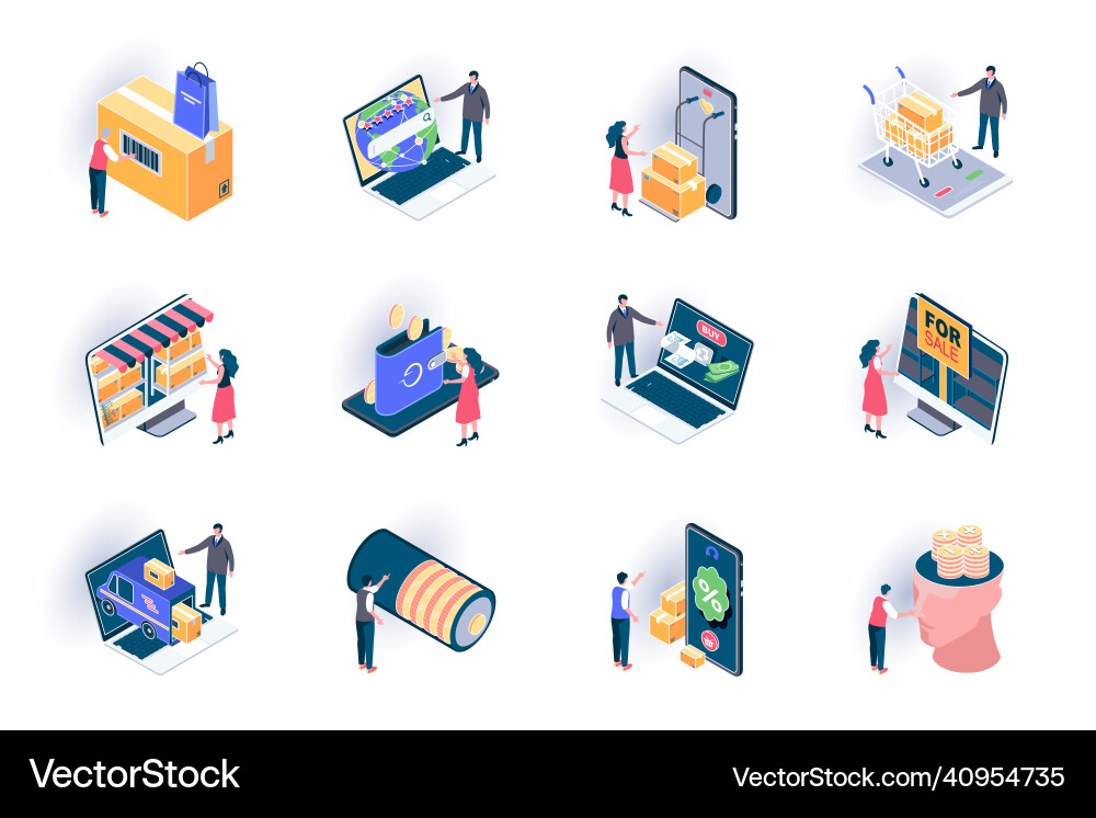 Retail distribution isometric icons set online Vector Image