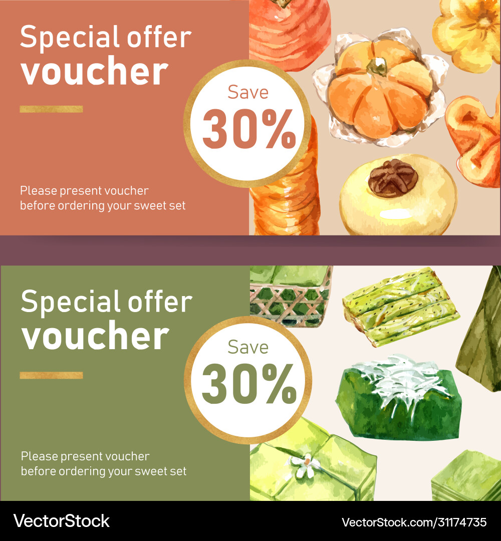 Thai sweet voucher design with pudding layered Vector Image