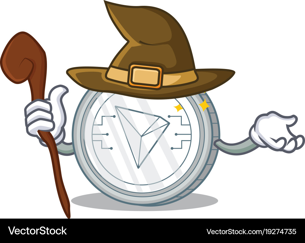 Witch tron coin character cartoon Royalty Free Vector Image