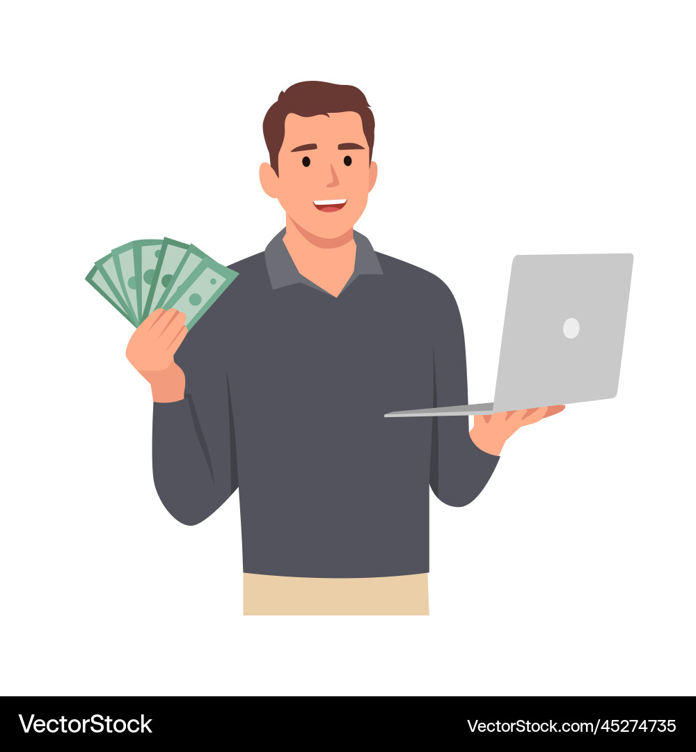 Young man making money in internet concept Vector Image