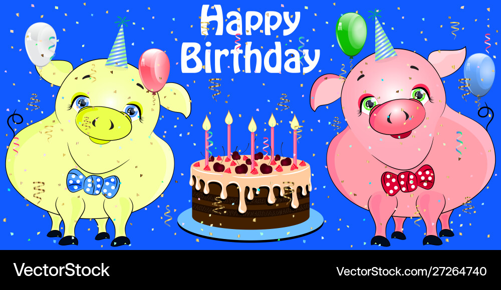 Birthday greeting card with pigs Royalty Free Vector Image