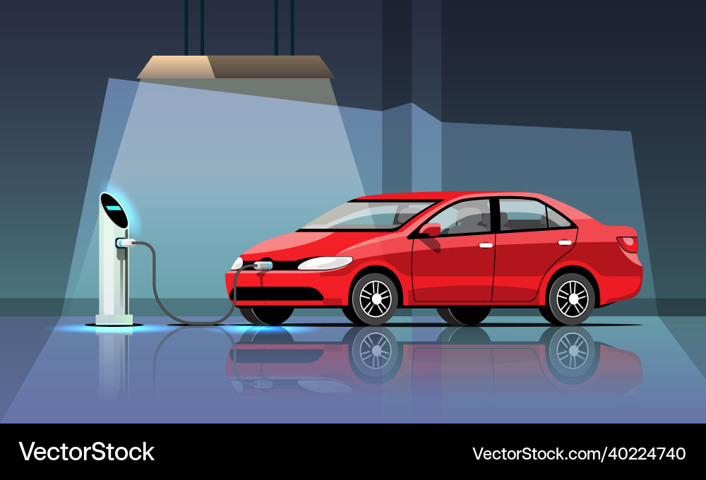 Electric automobile modern car is charging Vector Image