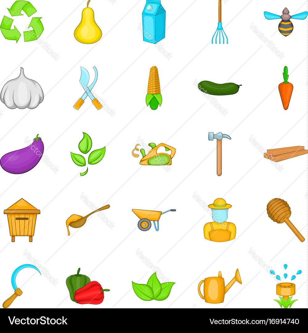 Farming icons set cartoon style Royalty Free Vector Image