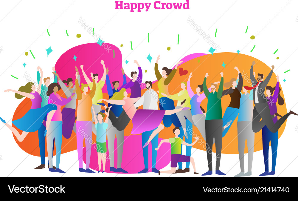 Happy crowd with raised hands celebrates victory Vector Image