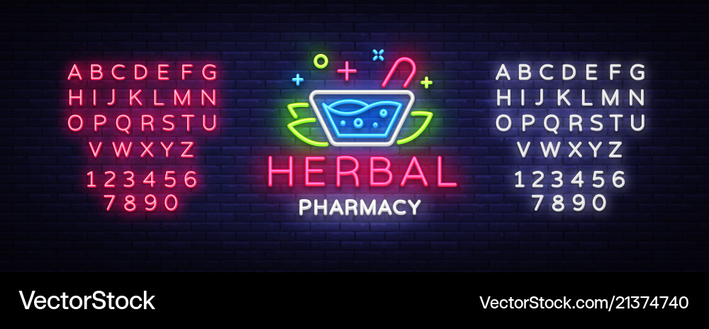 Herbal pharmacy neon sign design Royalty Free Vector Image