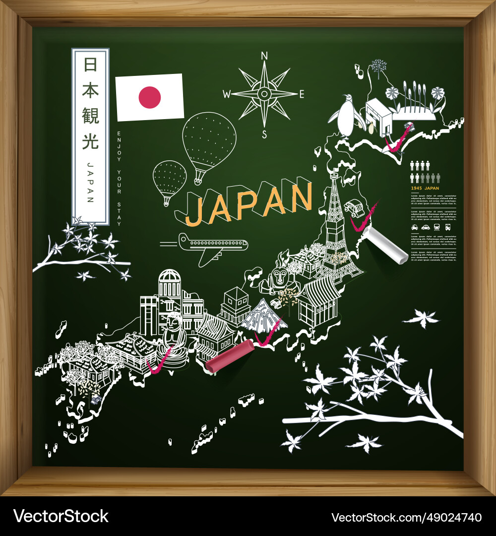 Japan travel map on chalkboard Royalty Free Vector Image