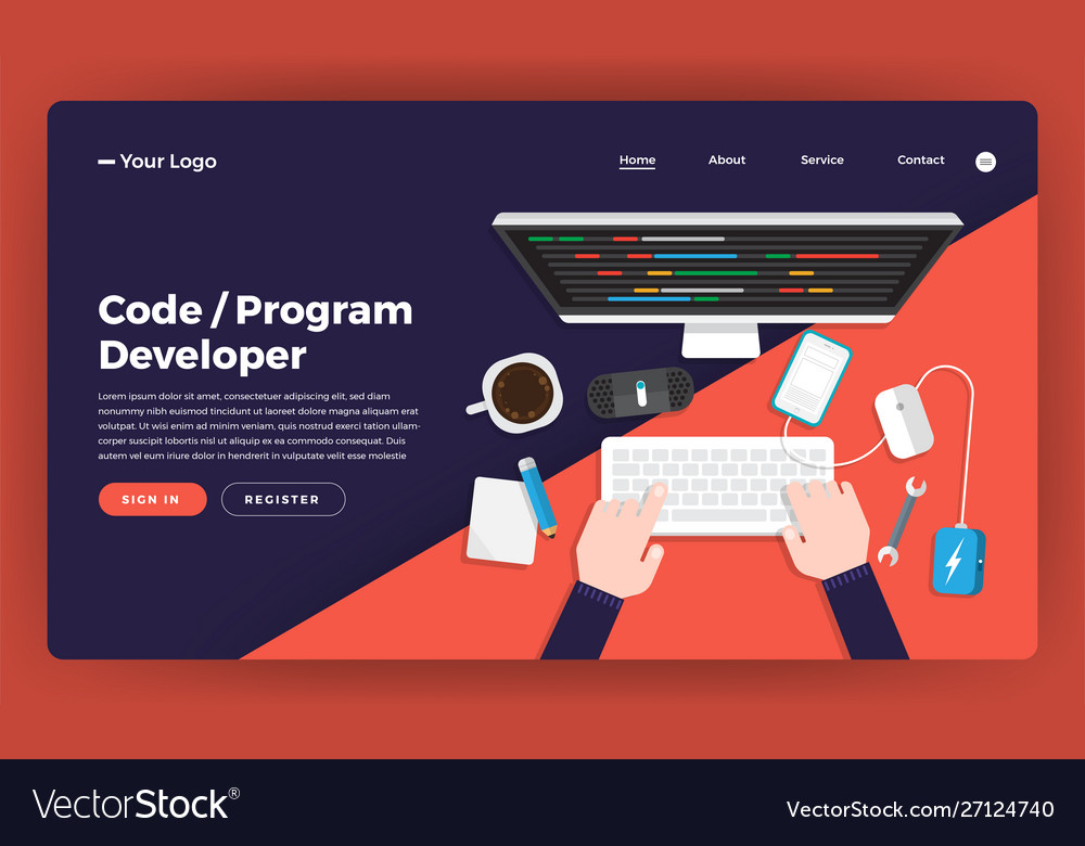 Mock-up design website flat concept coding Vector Image