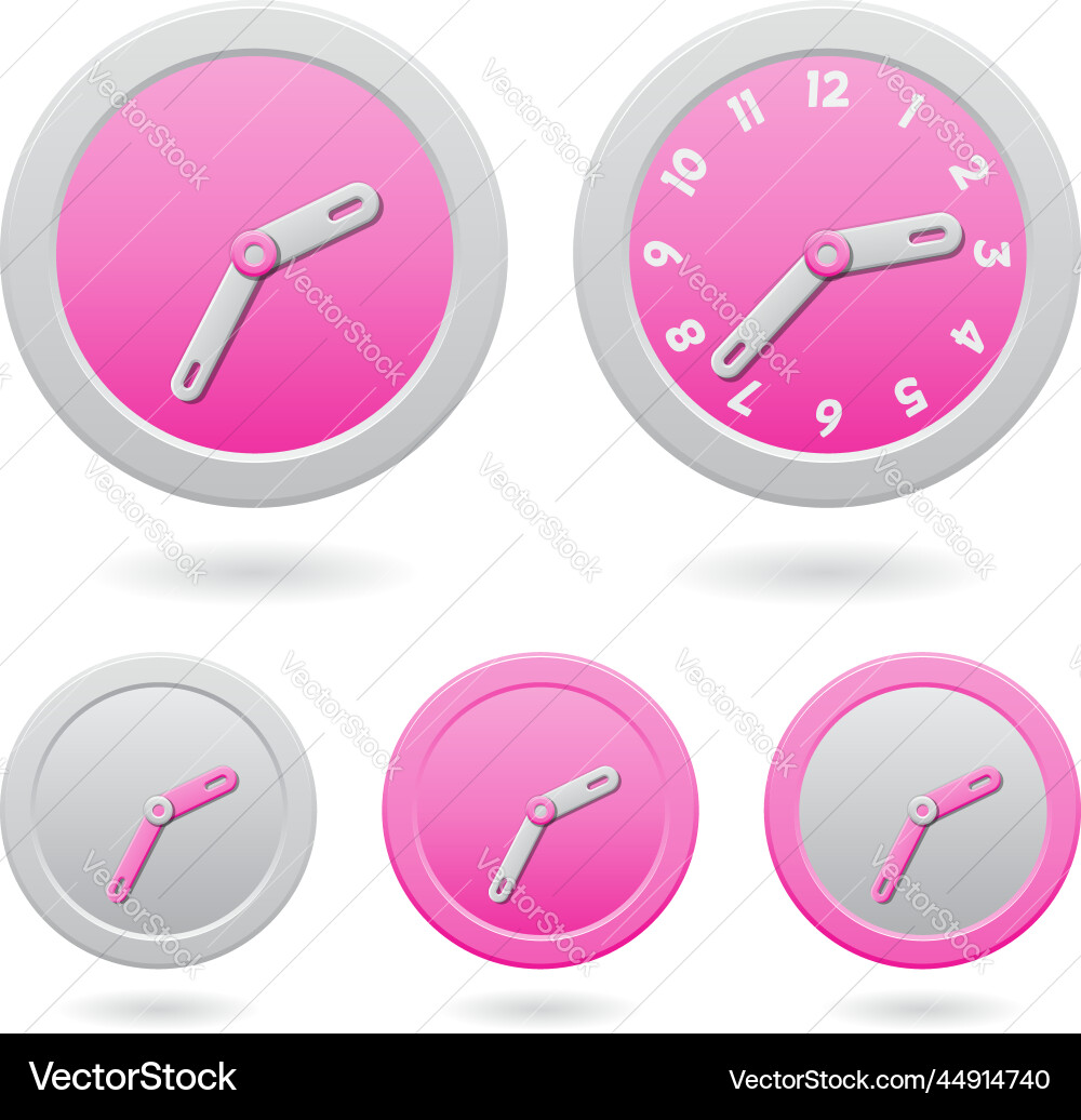 Pink and grey modern analogue clocks Royalty Free Vector
