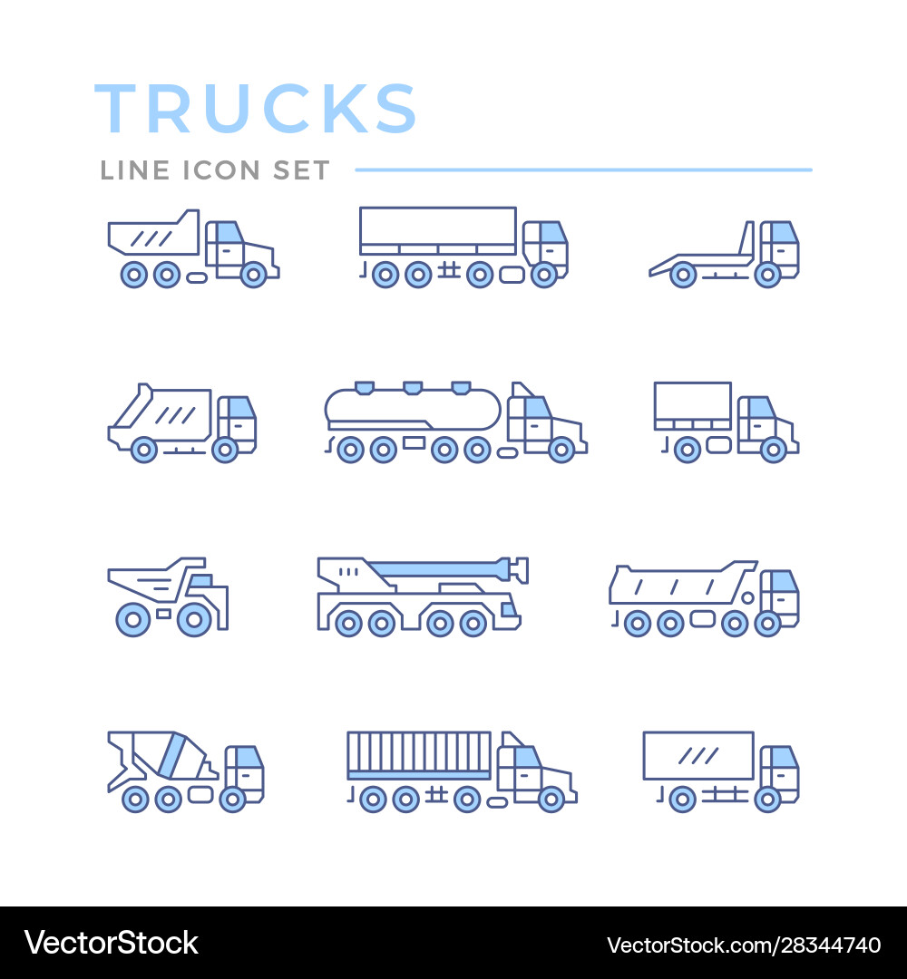 Set color line icons trucks Royalty Free Vector Image