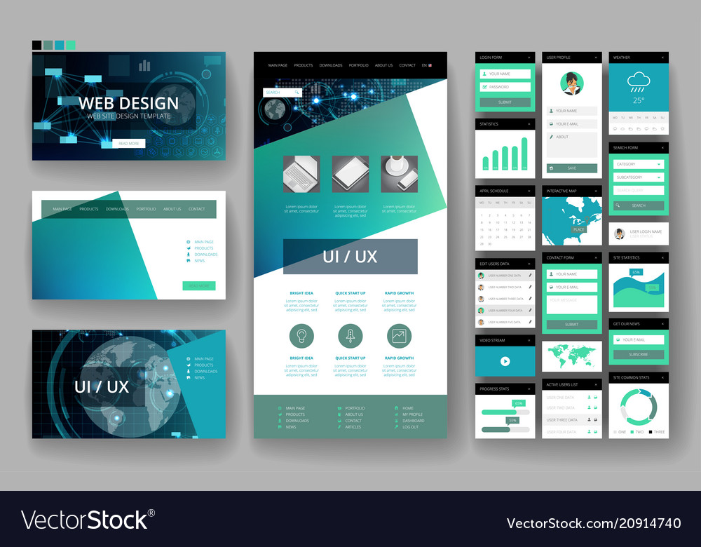Website design template and interface elements Vector Image