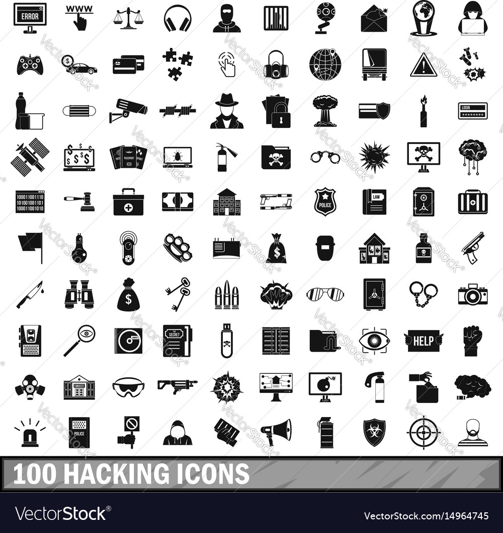 100 hacking icons set simple style Royalty Free Vector Image