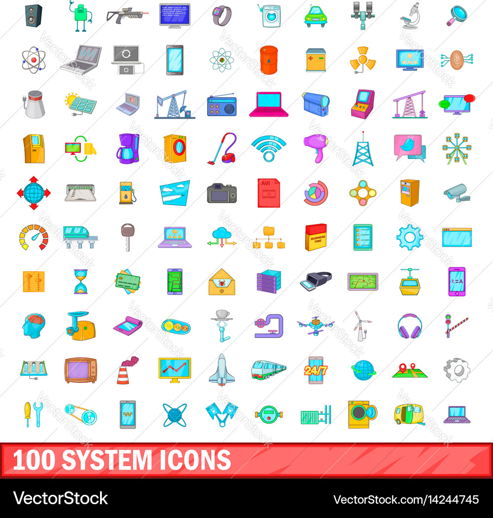 100 system icons set cartoon style Royalty Free Vector Image