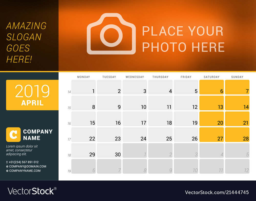 April 2019 desk calendar for year design Vector Image