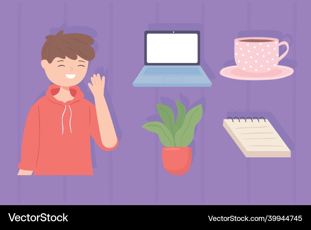 Boy laptop and notepad Royalty Free Vector Image