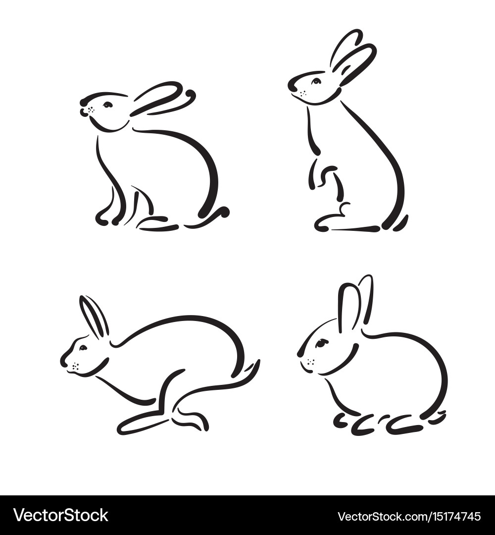 Group of hand drawn rabbit on white background Vector Image