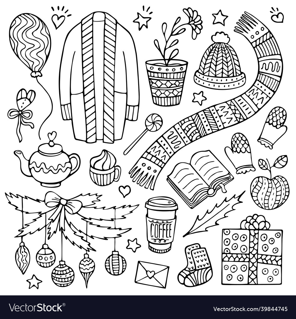 Set of doodle christmas and winter elements Vector Image