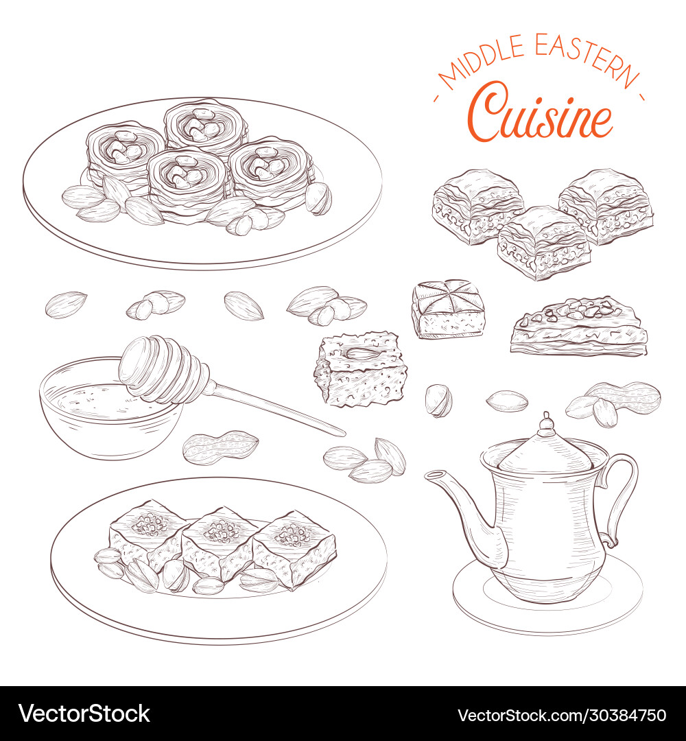 Arabic food middle eastern sweets and tea Vector Image