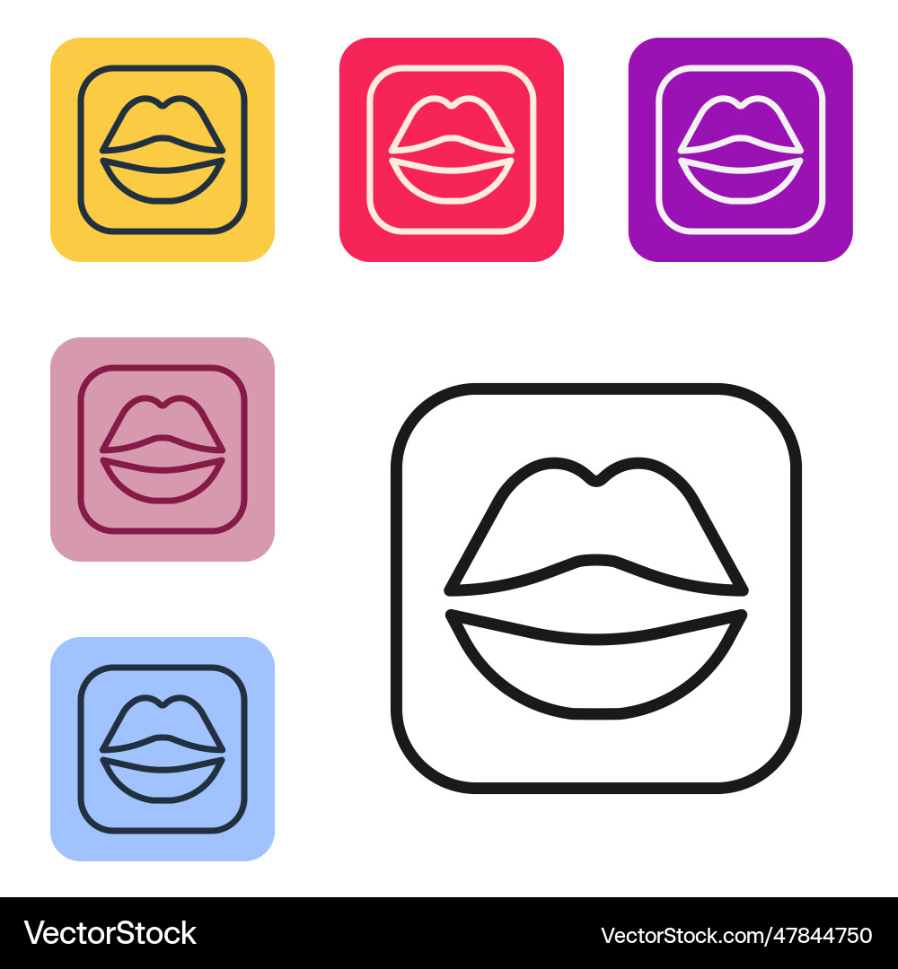 Black line smiling lips icon isolated on white Vector Image