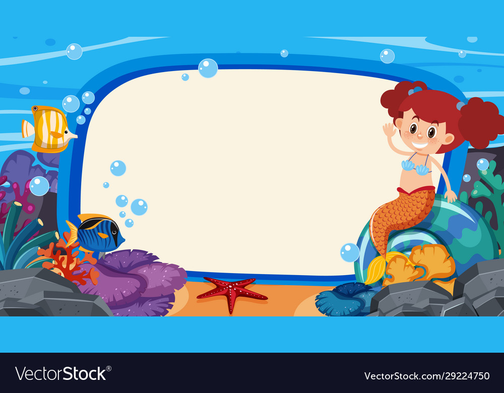 Frame template design with mermaid and fish Vector Image