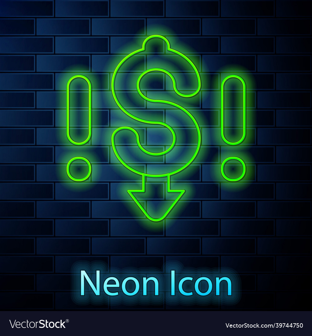 Glowing neon line dollar rate decrease icon Vector Image