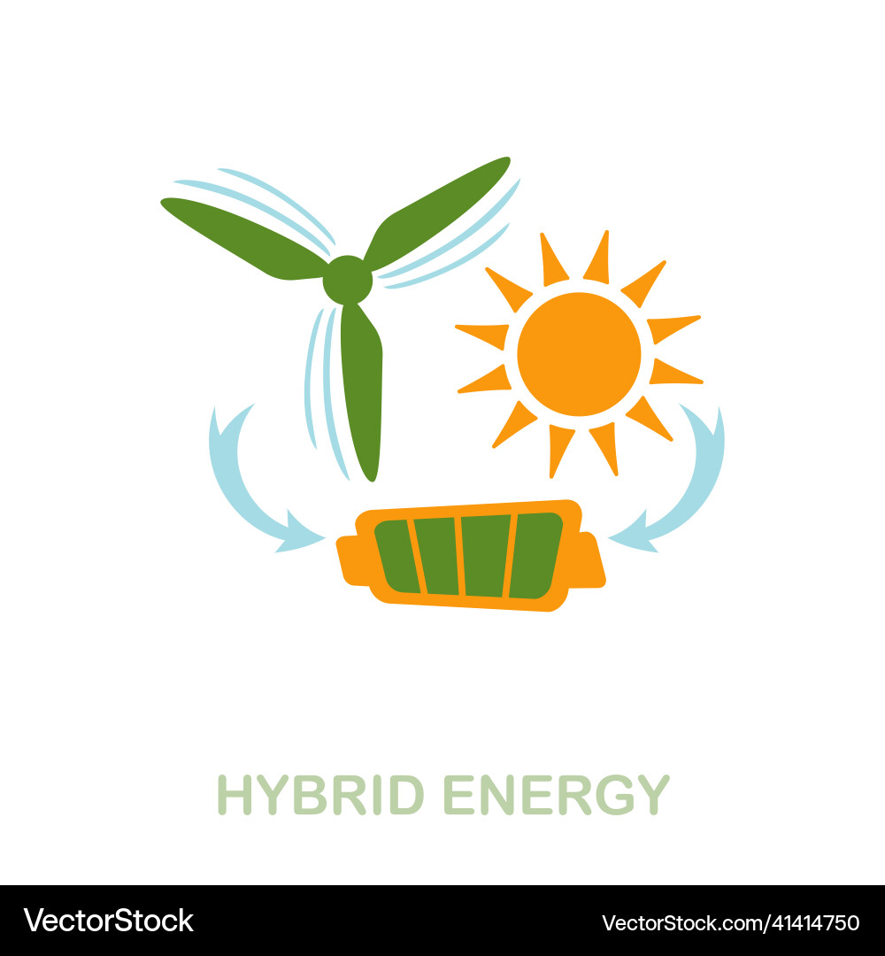 Hybrid energy flat icon colored element sign from Vector Image