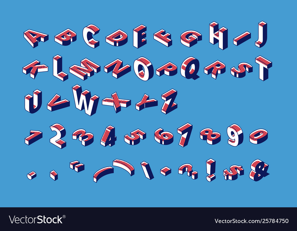 Isometric alphabet numbers and punctuation abc Vector Image Isometric alphabet numbers and punctuation abc Vector Image