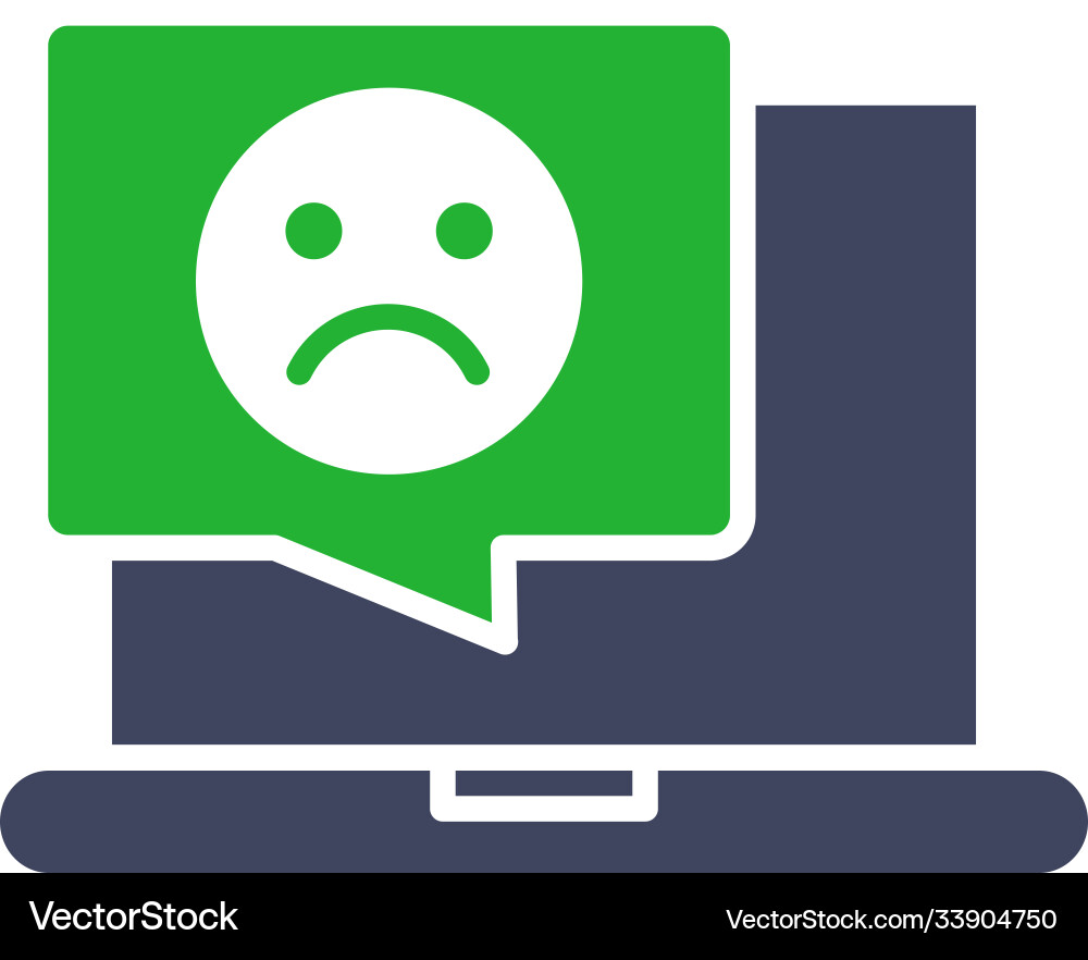Laptop with sad face in chat bubble colored icon Vector Image