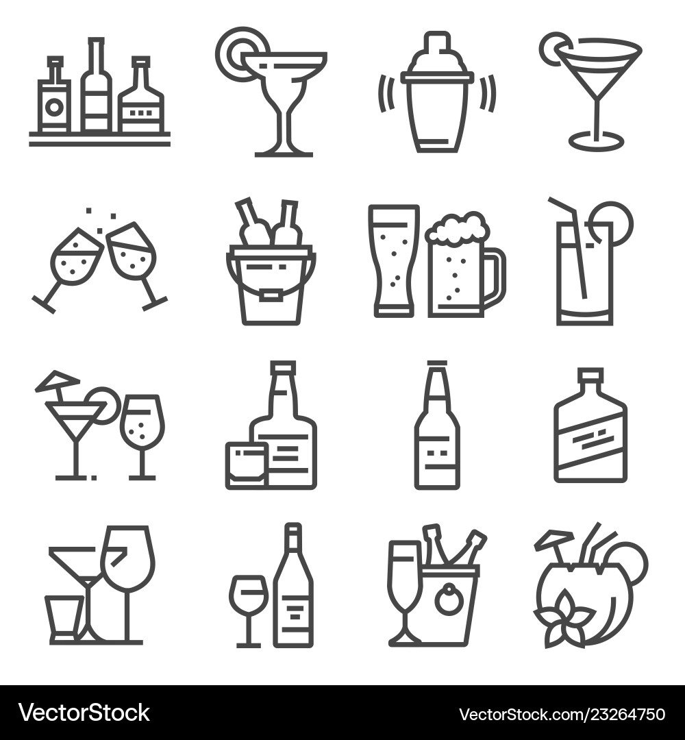 Line alcohol icons set on white background Vector Image