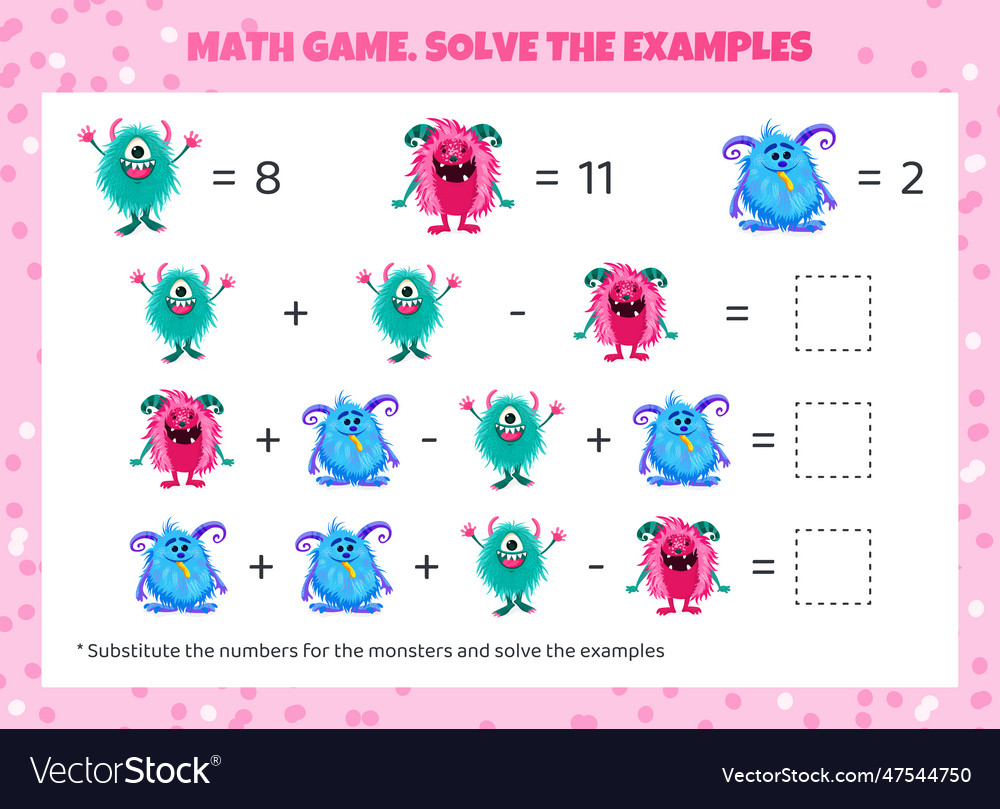 Math game for kids addition and subtraction Vector Image