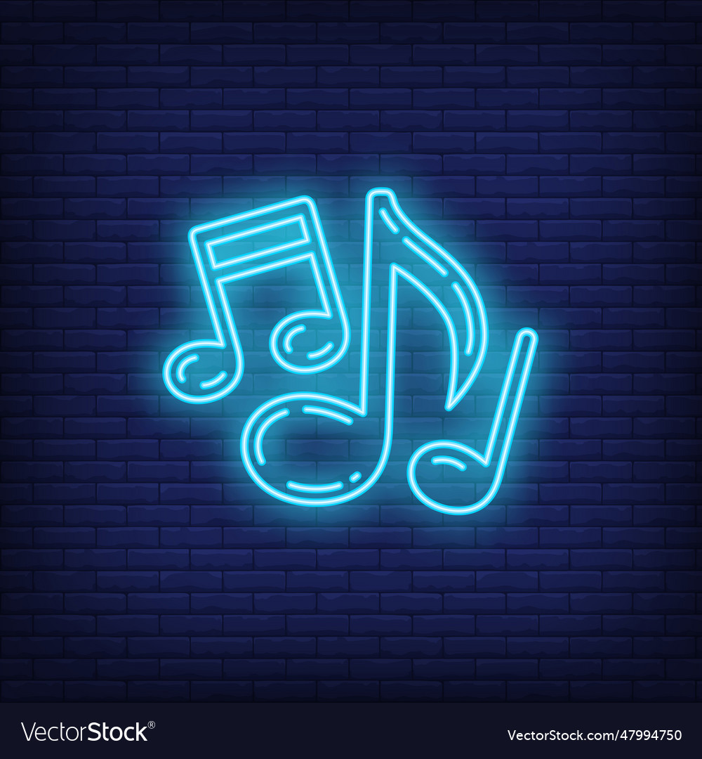 Music notes neon sign Royalty Free Vector Image