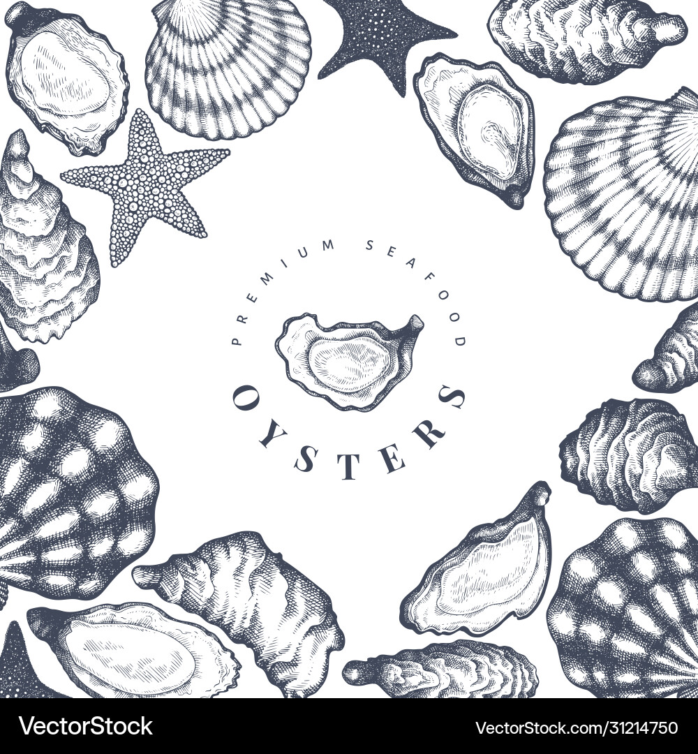 Oysters design template hand drawn seafood Vector Image