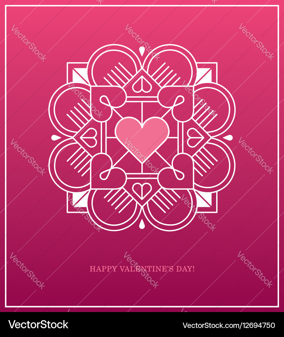 Pink design template with heart in white linear Vector Image