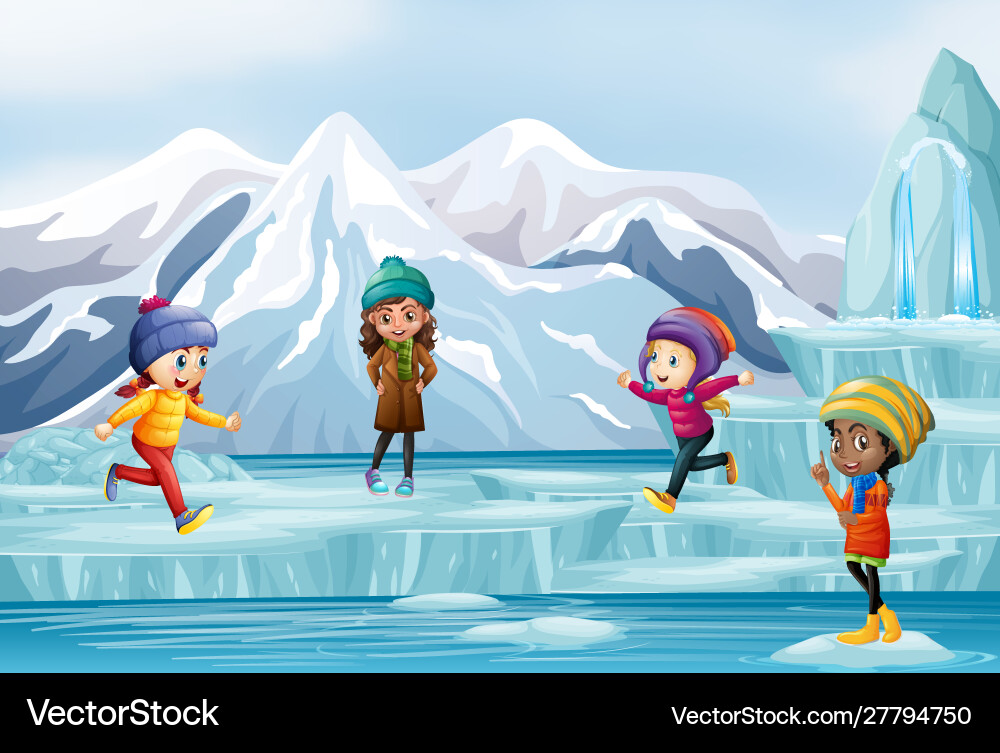 Scene with people playing on ice Royalty Free Vector Image